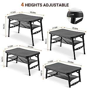 Small Folding Table Portable for Camping - Mondoshop Adjustable Height Lightweight Foldable Table with Nets for Outdoor Cooking, Picnic, Beach, Travel