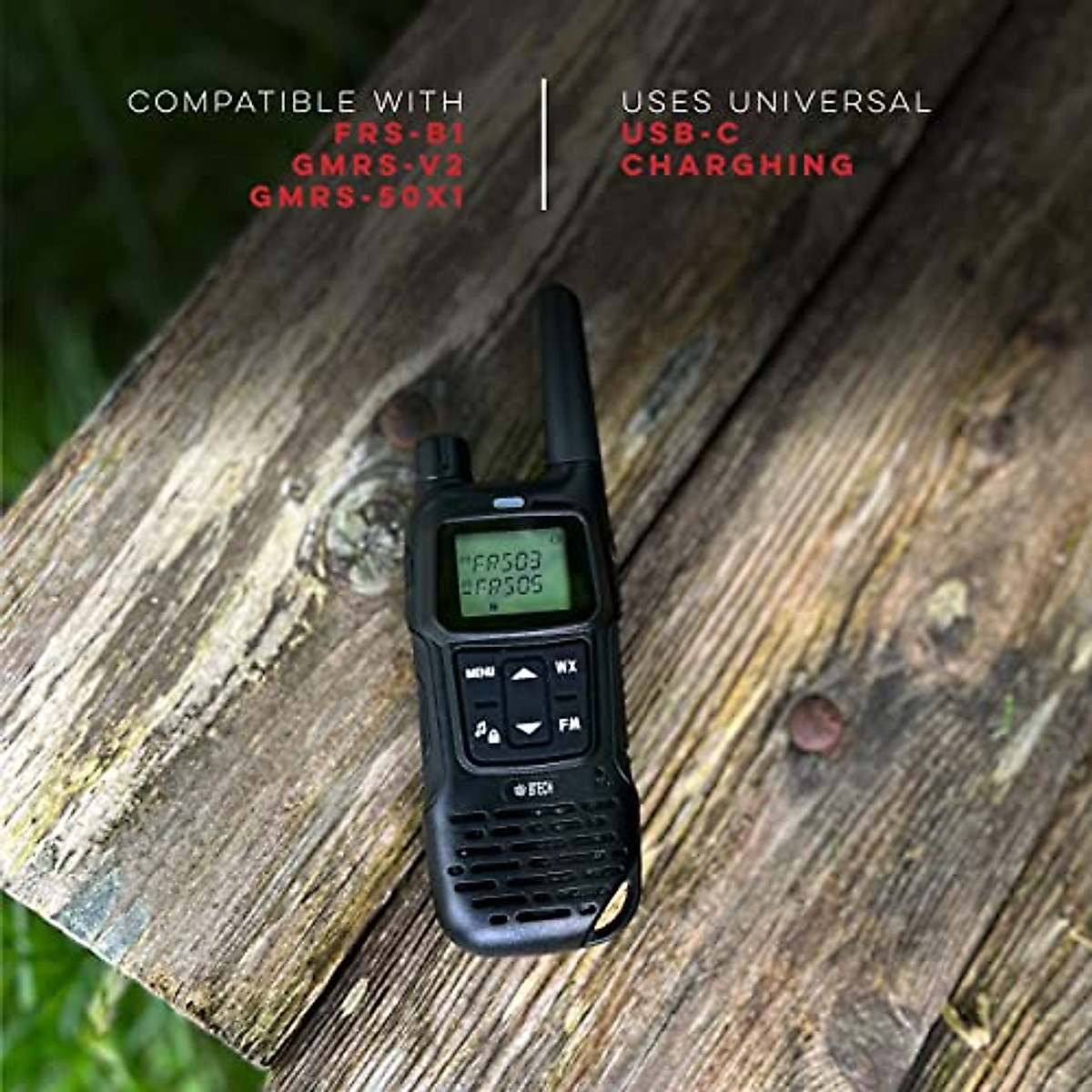 BTECH FRS-A1 2 Pack FRS Black Walkie Talkies, NOAA, High Output Two-Way Radio. USB-C Charging, Built in Flashlight, FM Radio, NOAA, and More