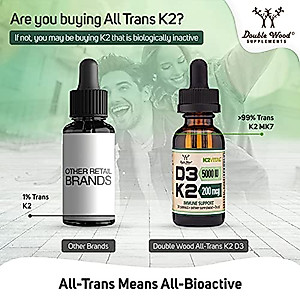 Vitamin D3 K2 5,000 IU Liquid Drops (5,000 IU of D3 and 200mcg of 99.9% All-Trans Patented K2 MK-7 (K2Vital)) Max Absorption Liquid Vitamin D Drops (30 Servings) by Double Wood