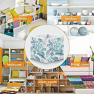 Blueangle Sea Turtle Starfish Cube Storage Bin, 11 x 11 x 11 in, Large Collapsible Organizer Storage Basket for Home Décor（878）