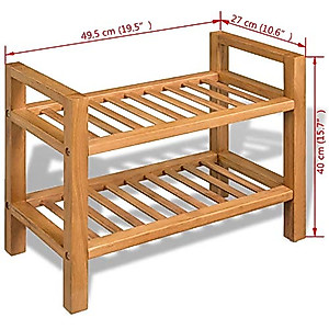 YUUIKLLE Shoe Rack with 2 Shelves，wooden shoe rack for entryway，Storage Organizer, Entryway Organizer, Hallway or Living Room，Solid Oak Wood