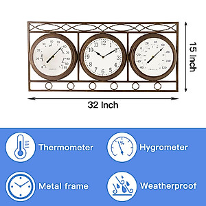 BESTIME 66285A Three-in-one Metal Wall Clock.Thermometer,Hygrometer,Weatherproof,Indoor,Outdoor,Weather Resistant.Whether Industrial,Country,Rustic.