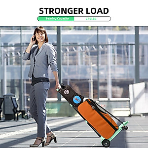 Folding Hand Truck Trolley 80Kg/176Lbs Heavy Duty Luggage Utility Cart with Rotate 4 Wheels Warning Sign Telescoping Handle Portable Fold Up Dolly Bungee Cord for Moving Shopping Travel(Green Pro)
