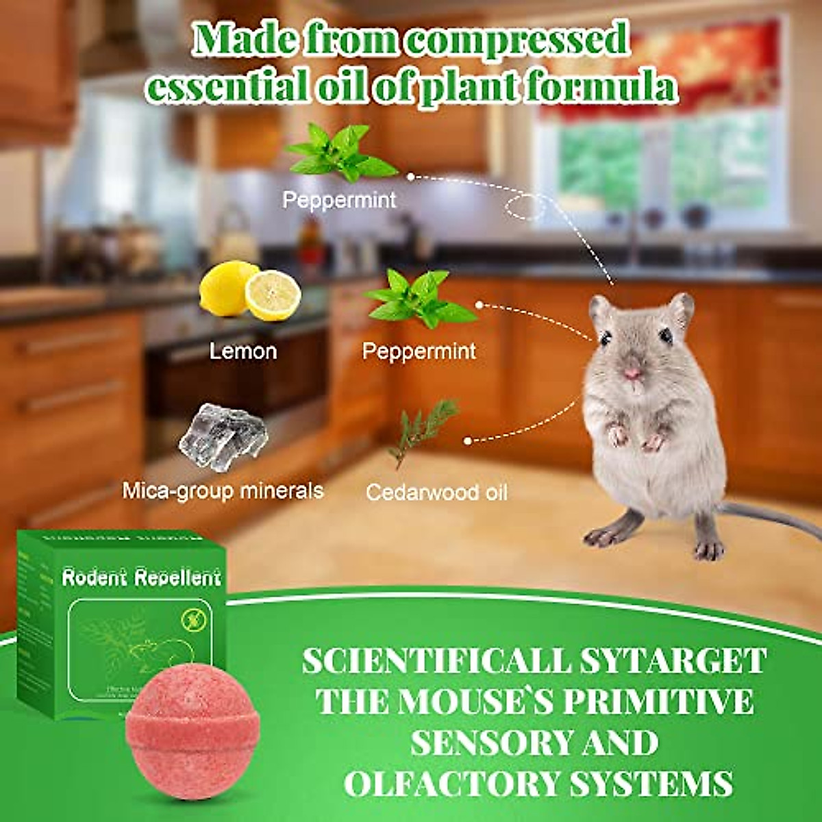 12 Pcs Natural Mouse Repellent Peppermint Oil to Repel Mice and Rats, Rodent Repeller for Car Engines Home Kitchen Indoor Outdoor,Keep Moles & Voles Out of Your Lawn and Garden, Pet Safe