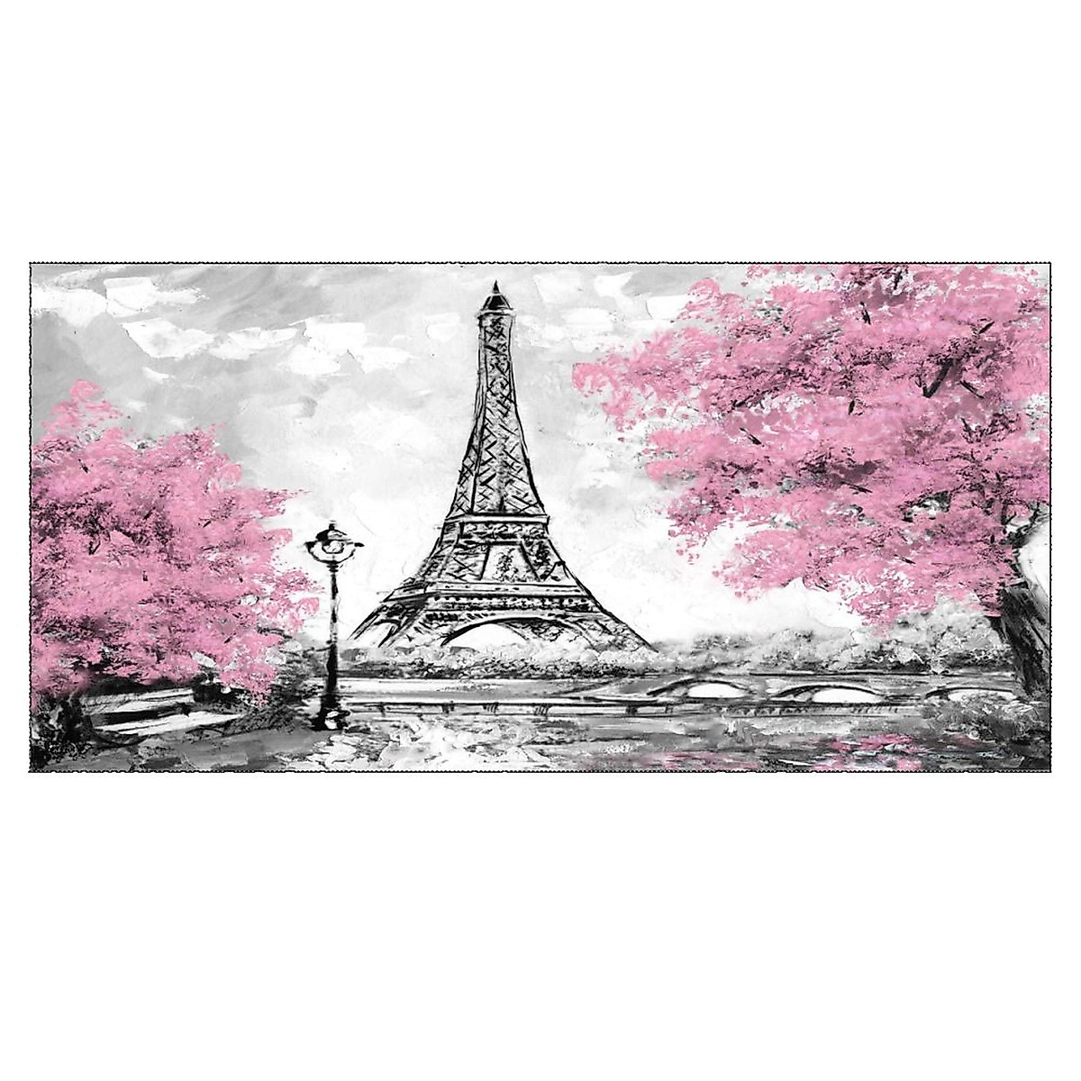 TsyTma Oil Painting Paris Eiffel Tower Kitchen Rug Non-Slip Decor Absorbent White and Pink Modern Art Kitchen Floor Mat Bathroom Rug Waterproof Runner Rug 39"x20"