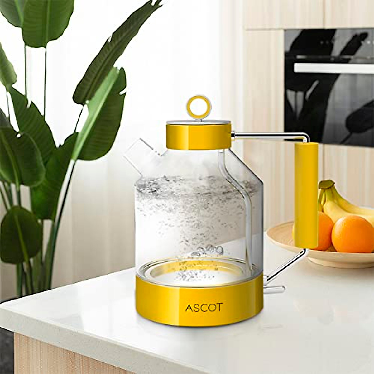 ASCOT Electric Kettle, Glass Electric Tea Kettle Gifts for Men/Women/Family 1.6L 1500W Borosilicate Glass Tea Heater, with Auto Shut-Off and Boil-Dry Protection （Yellow)