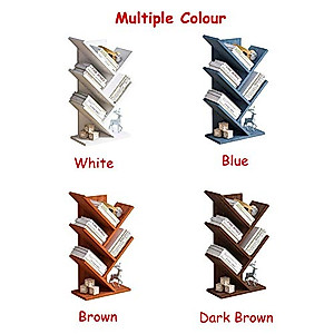 Desktop Bookshelf Desk 4-Tier Book Storage Organizer Shelves Tree Bookshelf, Floor Standing Bookcase, Wood Storage Rack for Office Home School Shelf Display Creative Bookcas (Blue)