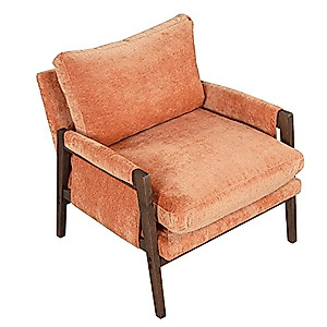 Merax Mid-Century Modern Leisure Velvet Accent Chair with Solid Wood and Thick Seat Cushion for Living Room, Bedroom, Studio, Orange