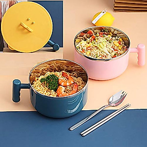 efoot 34oz Stainless Steel Bowls,Insulation Bowls with Lid and Handle Perfect for Rice,Noodles,Salad (Pink)