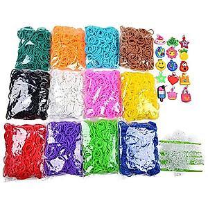 5400+ Colorful Rubber Bands Refill Set Includes: 4800+ Premium Quality Loom Rubber Bands in 12 Unique Colors + 300 S-Clips + 15 Lovely Charms + 6 Crochet Hooks, No Loom Board Include.