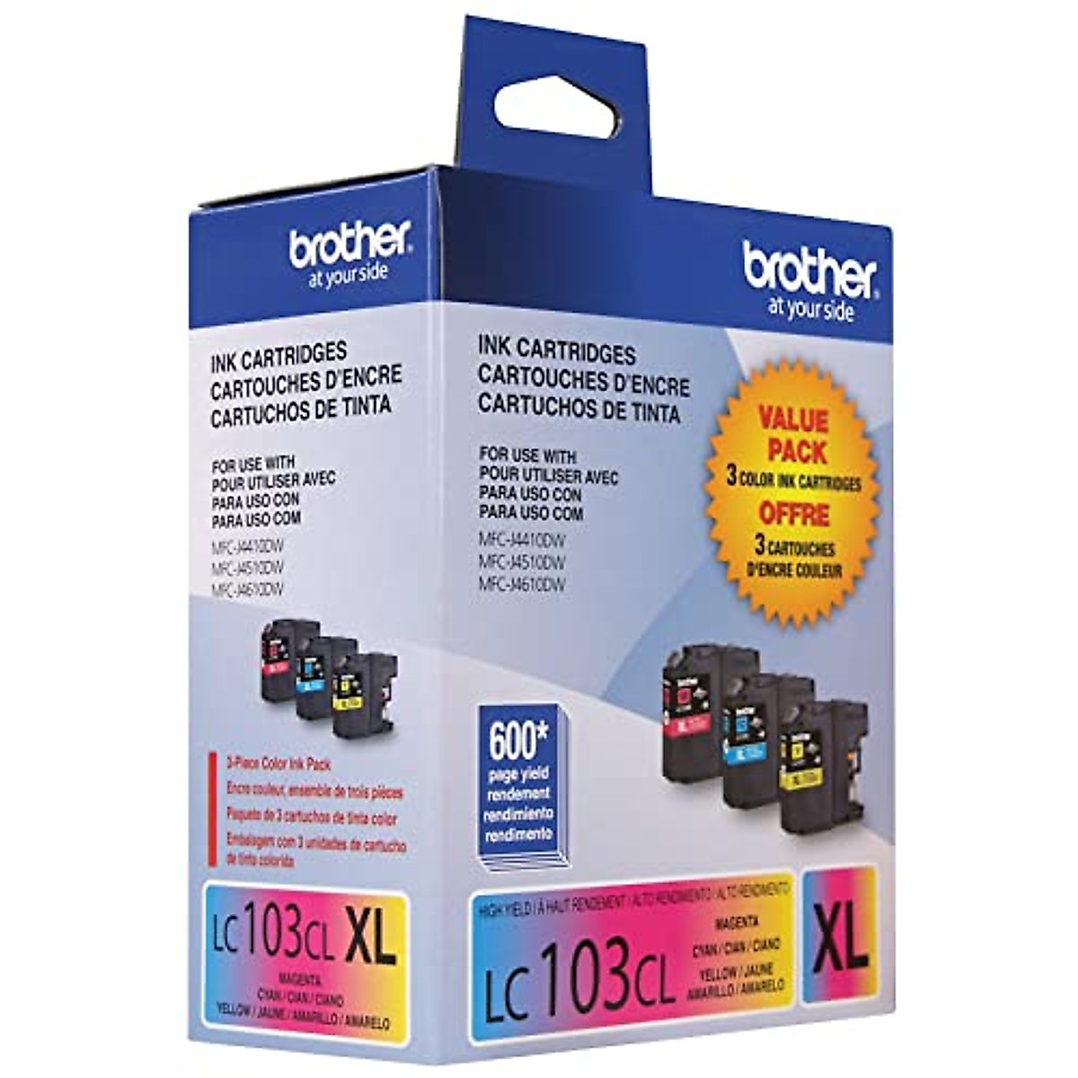 Brother Genuine High Yield Color Ink Cartridge, Replacement Color Ink, Includes 1 Cartridge Each of Cyan, Magenta & Yellow, Page Yield Upto 600 Pages/Cartridge, LC103 (Pack of 5, 15 Count Total)