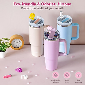 Stanley Straw Cover, 6PCS Silicone Straw Cover Cap for Stanley 40&30 Oz Cup, 10mm 0.4in Leak-Proof Straw Toppers, Cute Stanley Cup Accessories, Straw Cap Stopper for Reusable Straws Tip Lids(Pink)