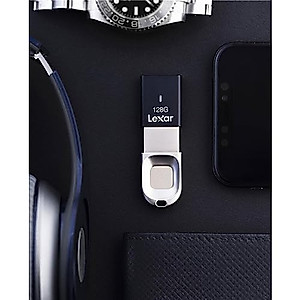 Lexar Jumpdrive Fingerprint F35 128 GB USB 3.0 Flash Drive, Black/Silver (LJDF35-128BNL)