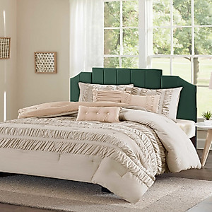 Finnhomy Velvet Upholstered King Size Headboard, Modern Vertical Channel Design, Adjustable Height from 42” to 46” Head Board, Jade