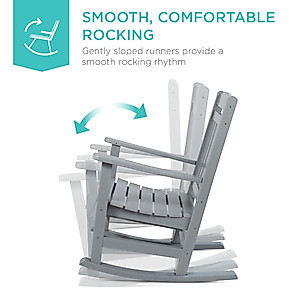 Best Choice Products All-Weather Rocking Chair, Indoor Outdoor HDPE Porch Rocker for Patio, Balcony, Backyard, Living Room w/ 300lb Weight Capacity, Contoured Seat - Gray