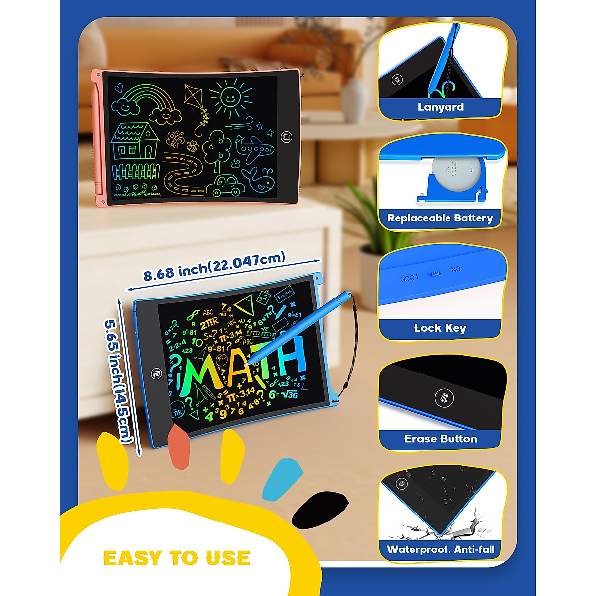 bravokids 2 Pack LCD Writing Tablet with Stylus, 8.5 inch Colorful Doodle Board Drawing Pad for Kids, Travel Games Activity Learning Toys, Birthday Gift for Age 3 4 5 6 7 8 Year Old Boys Girls