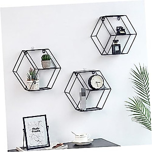 Cabilock Wall Hanging Shelf Hanging Shelves for Wall Hexagonal Bookcase Shelves Wall Mounted Succulent Bonsai Rack Storage Mounted Shelves Wall Mounted Shelving Black
