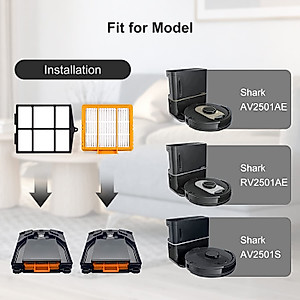 6-Pack Replacement Part for Shark AV2501AE RV2502AE AV2501S RV2520AOUS AV2510AOUS Smart AI Robot Vacuum Cleaner,4 x HEPA filters,2 x Pre-Motor Filter for shark av2501s filters