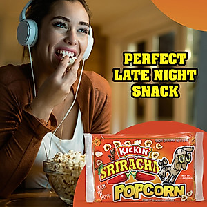 KICKIN' Sriracha Microwave Popcorn Bags - 12 Pack - Ultimate Spicy Popcorn Gourmet Gift - Makes a Great Movie Theater Popcorn or Sriracha Snack Food for Movie Night
