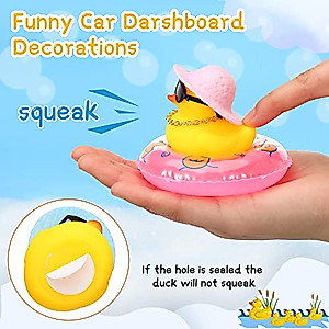 Rubber Ducks for Dashboard, Self Adhesive Rubber Ducks Car Ornaments with Hat Necklace and Sunglasses, Funny and Cool (12, Cool Rubber Duck)