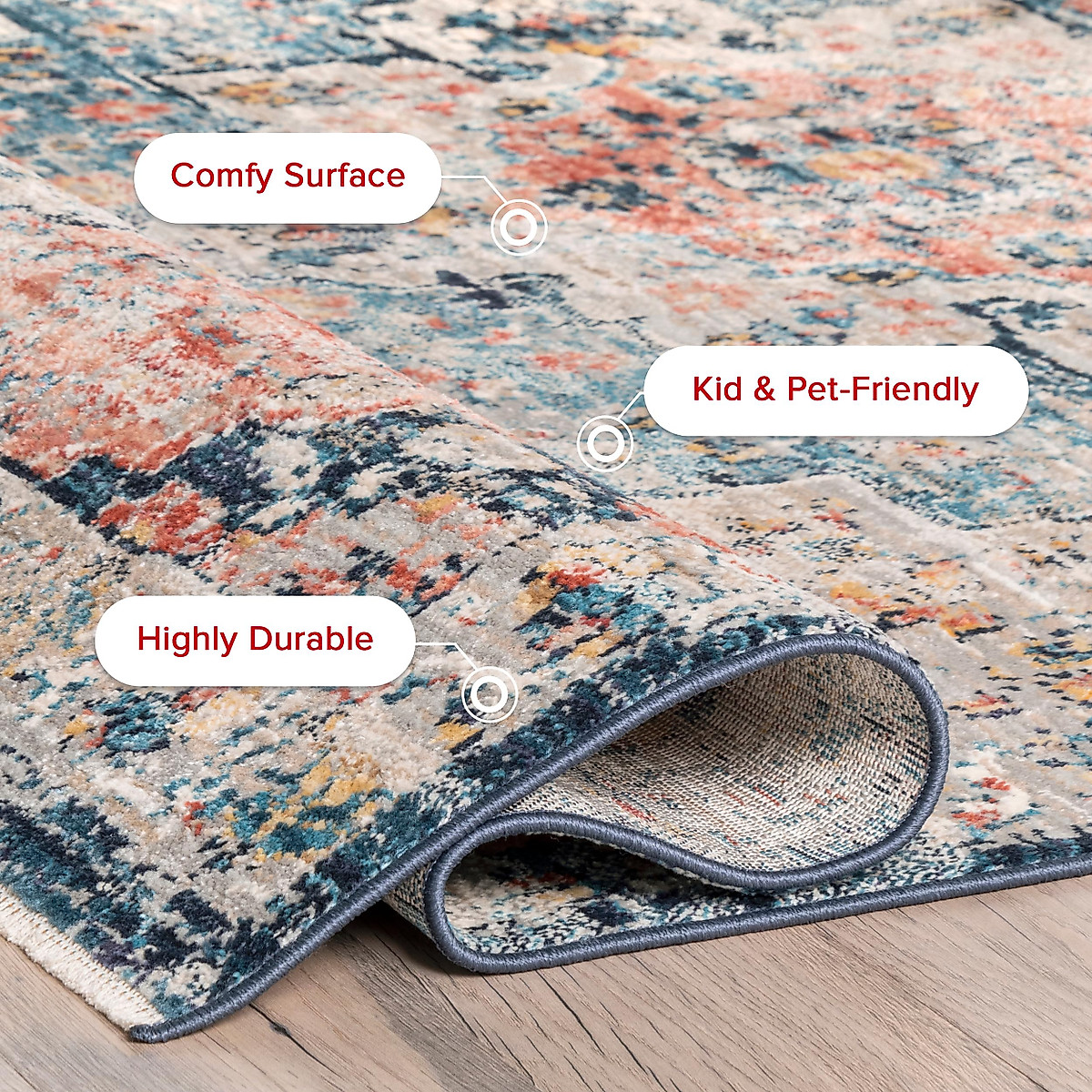 nuLOOM Sawyer Vintage Transitional Area Rug - 8 Square Area Rug Vintage Multi/Ivory Rugs for Living Room Bedroom Dining Room Kitchen