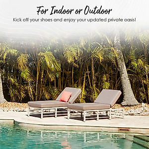 RSH DECOR: Tufted Chaise Lounge Seat Cushion | 72” x 22” | All-Weather Spun Fabric | Water and Fade-Resistant | Outdoor Chair Cushion for Patio Furniture | Grey & White Stripe