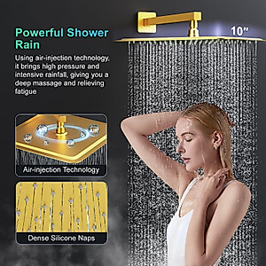 SR SUN RISE 12 Inch Brushed Gold Shower Faucet Set, Wall-Mount Adjustable 16-Inch Slide Bar with Square Hand Shower System Included Valve and Trim Kit
