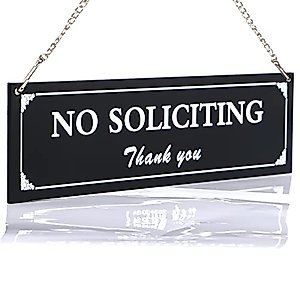 BEDEONE No Soliciting Sign for House, Strong Self Adhesive No Soliciting Signs for home, Hanging No Solicitors Sign for Front Door - Premium Frosted Material with Digitally Printed, Come with Chain