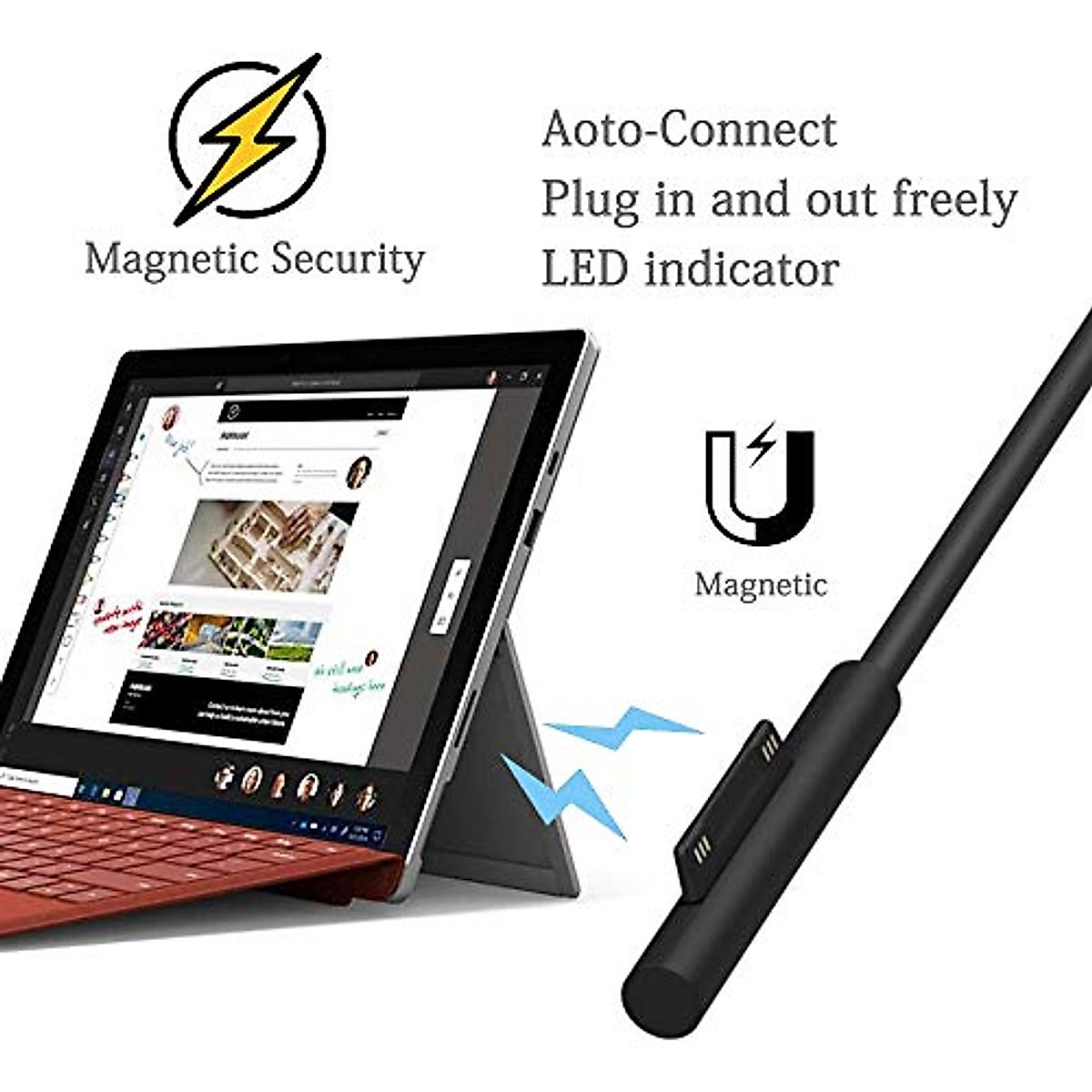 Microsoft Surface Connect to USB-C PD 15V Charging Cable Compatible for Microsoft Surface Pro Series, Surface Book Series, Surface Laptop Series, Surface Go (Female USBC)