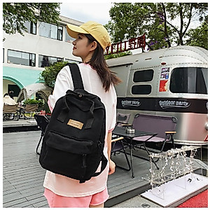 MININAI Aesthetic Canvas Backpack for Women Men Preppy Backpack Grunge Hippie Boho Japanese College Laptop Book Bag (Black,One Size)