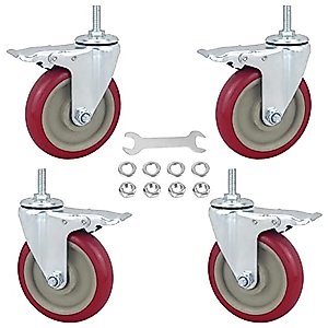 5" Heavy Duty Stem Casters,Caster Wheels with Brake Set of 4 Castors Swivel Casters M12x30mm,Free Accessories,Load 1100LBS