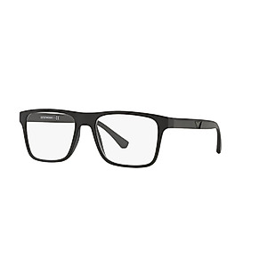 Emporio Armani Men's EA4115 Prescription Eyewear Frames with Two Interchangeable Sun Clip-Ons Rectangular, Matte Black/Clear/Black/Gradient Brown, 54 mm