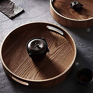 Lheng Bamboo Wood Natural Serving Tray, Raised Edge, Food Tray,Cut-Out Handles Round LC-2904N