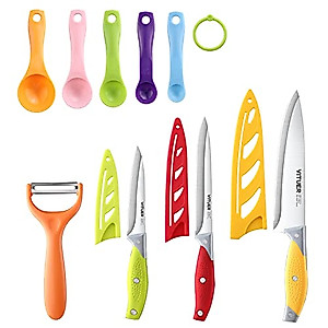VITUER Chef Knife, 12PCS Knife Set, Multicolor Kitchen Knife, 8 Inch Chef Knife, 4.5 Inch Utility Knife, 4 Inch Paring Knife, Stainless Steel Chef Knife Set with Accessories