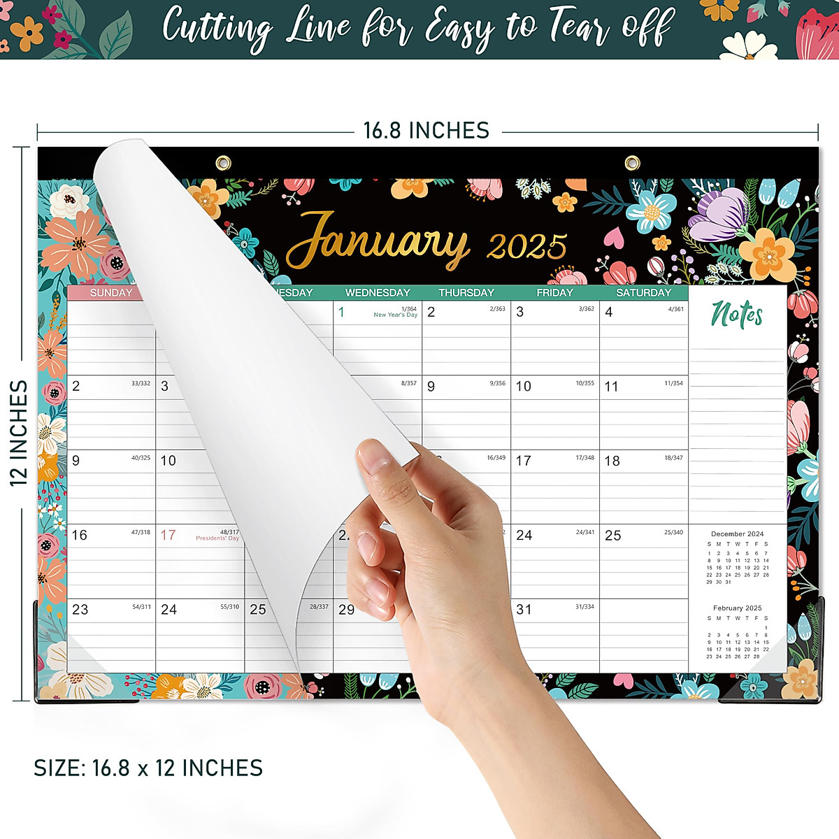 2025 Desk Calendar - Desk Calendar 2025, 12 Monthly Desk/Wall Calendar, Jan. 2025 - Dec. 2025, 16.8" x 12", Desk Calendar with Thick Paper - Floral