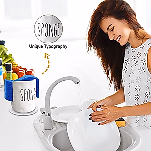 ASAMKING Sponge Holder Caddy, White Sponge Holder for Kitchen Sink,Farmhouse Sink Sponge Holder, Ceramic Porcelain Cup for Sponges,Sponge Warm Home ，Milky White.