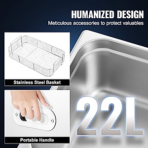 Mophorn 22L Ultrasonic Cleaner 304 Stainless Steel Professional Knob Control Ultrasonic Cleaners with HeaterTimer for Jewelry Watch Glasses Circuit Board Dentures Small Parts Dental Instrument