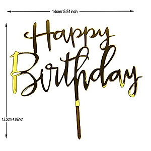 Happy Birthday Cake Toppers Gold Acrylic Durable Versatile Cake Topper, Birthday Cake for Photo Booth Props, Birthday Party Decoration Ideas