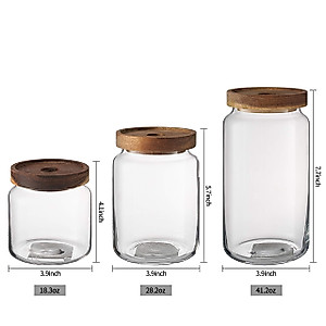 KMwares Set of 3 Clear Glass Food Jars/Canisters with Airtight Seal Acacia Wood Lids for Kitchen/Bathroom/Pantry Storage, Serving Pasta, Candy, Snack, Leaf Tea, Coffee Bean, Dry food