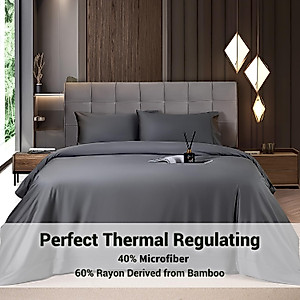 Shilucheng Cooling Breathable Bamboo Bed Sheets Set - King Size,1800 Thread Count Super Silky Soft with 16 Inch Deep Pocket, Machine Washable, 4 Piece (King,Dark Grey)