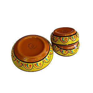 Canyon Cactus Ceramics Spanish Terracotta Set of 3 Small Dipping Bowls, Yellow