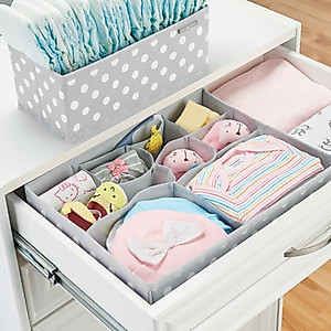 mDesign Soft Fabric Dresser Drawer and Closet Storage Organizer for Child/Kids Room, Nursery - 4 Piece Set - Polka Dot Print - Gray/White