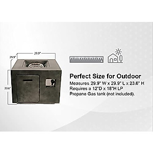 XBrand MgO & Metal 40,000 BTU Outdoor Propane Gas Smokeless Square Fire Pit Table with Volcanic Rocks & Rain Cover, 30 inch Wide, Gray