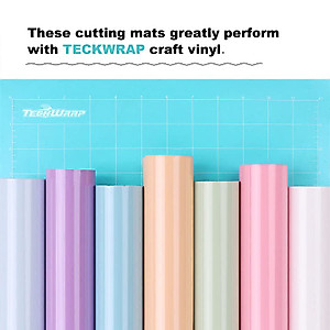 TECKWRAP Light Grip Adhesive Cutting Mat 3 Pack 12"x12" - For Explore/Maker/Silhouette Cameo4 with 1 Squeegee Vinyl Scraper Quilting Cut Mats Replacement for Arts & Crafts Projects - Blue