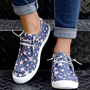 Women Shoes Casual Star Print Sports Shoes Canvas Fashion Casual Shoes Woman's Sandals Size 9 Blue