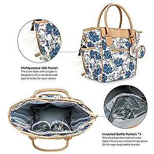 MEYTEILAY Diaper Bag Tote Baby Changing Bag Portable Waterproof Splashproof and Large Capacity with Shoulder Strap（Blue Flower）