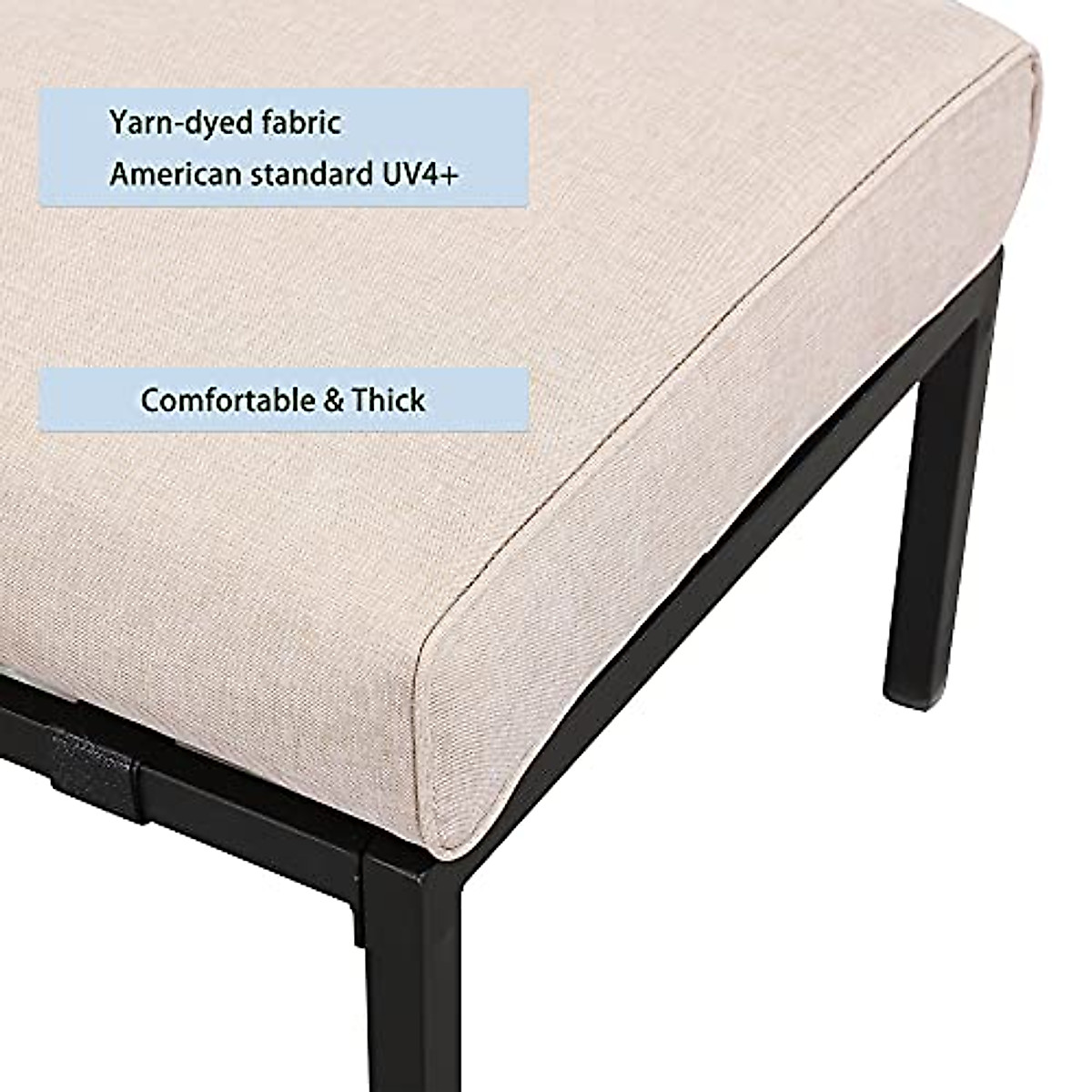 LOKATSE HOME 1 Piece Patio Ottoman Metal Outdoor Foot Rest Cushioned Footstool Modern Bistro Furniture for Yard Deck Poolside, Beige
