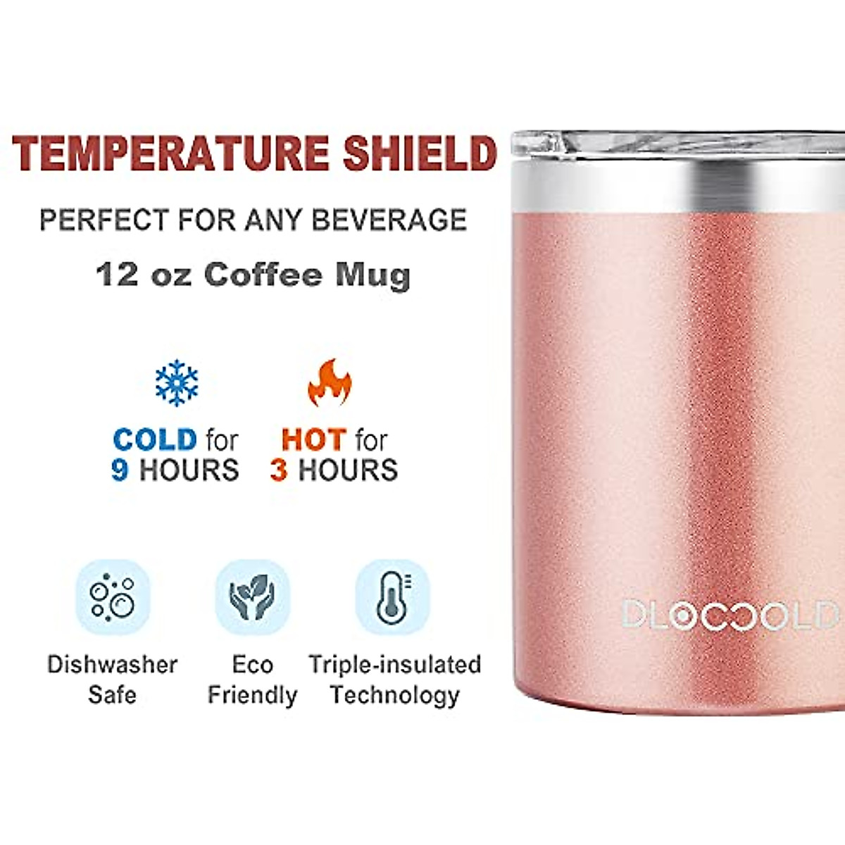 DLOCCOLD Insulated Coffee Mug with Handle 12 oz Stainless Steel Travel Coffee Cup with Lid Spill Proof Reusable Thermos Coffee Cups for Men Women