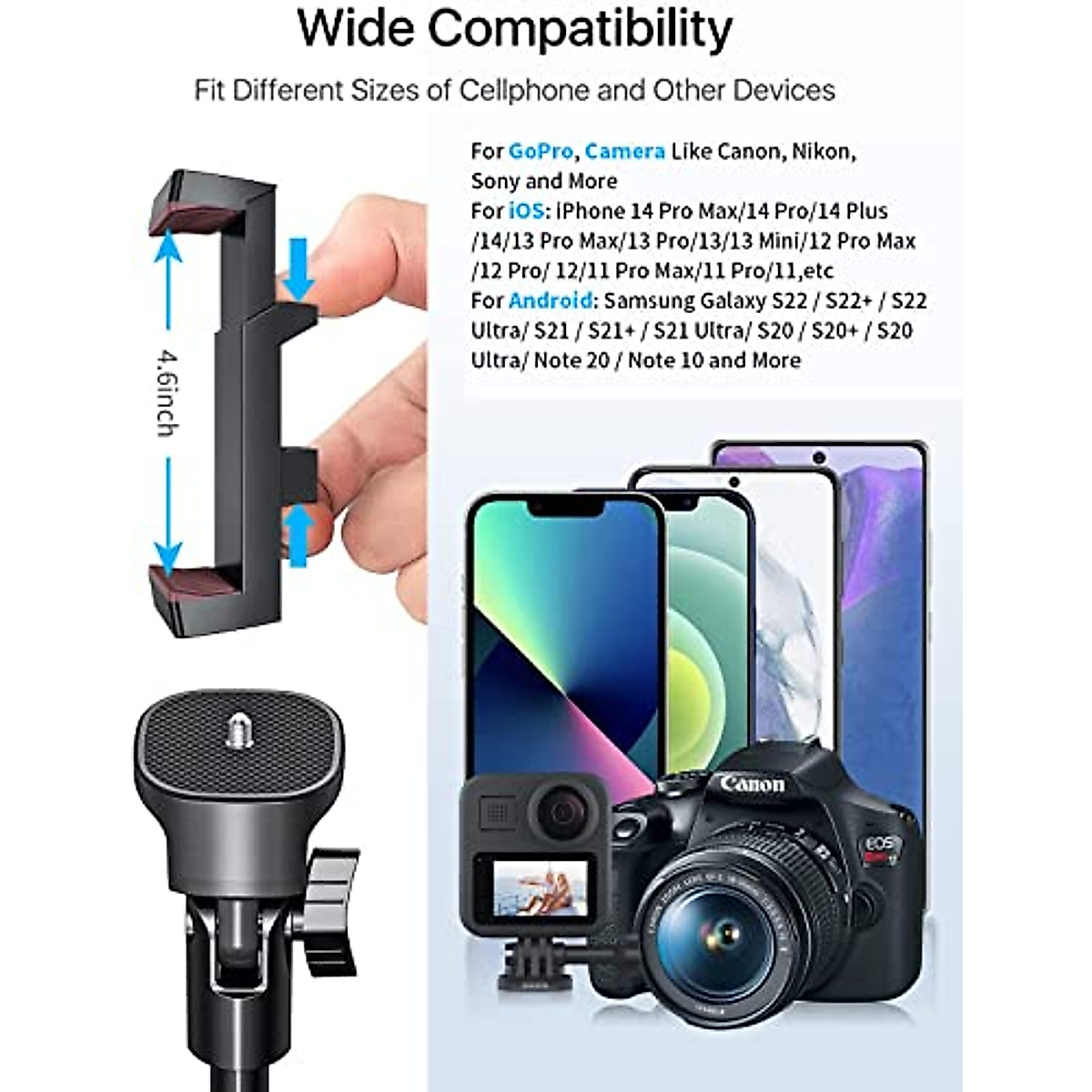 NEXBOOM Phone Tripod - 66" [Stable & Portable] Phone Tripod Stand with Remote, Travel Tripod Compatible with iPhone 14 Pro Max 13 12,Samsung S22/ Camera/GoPro/Video Recording