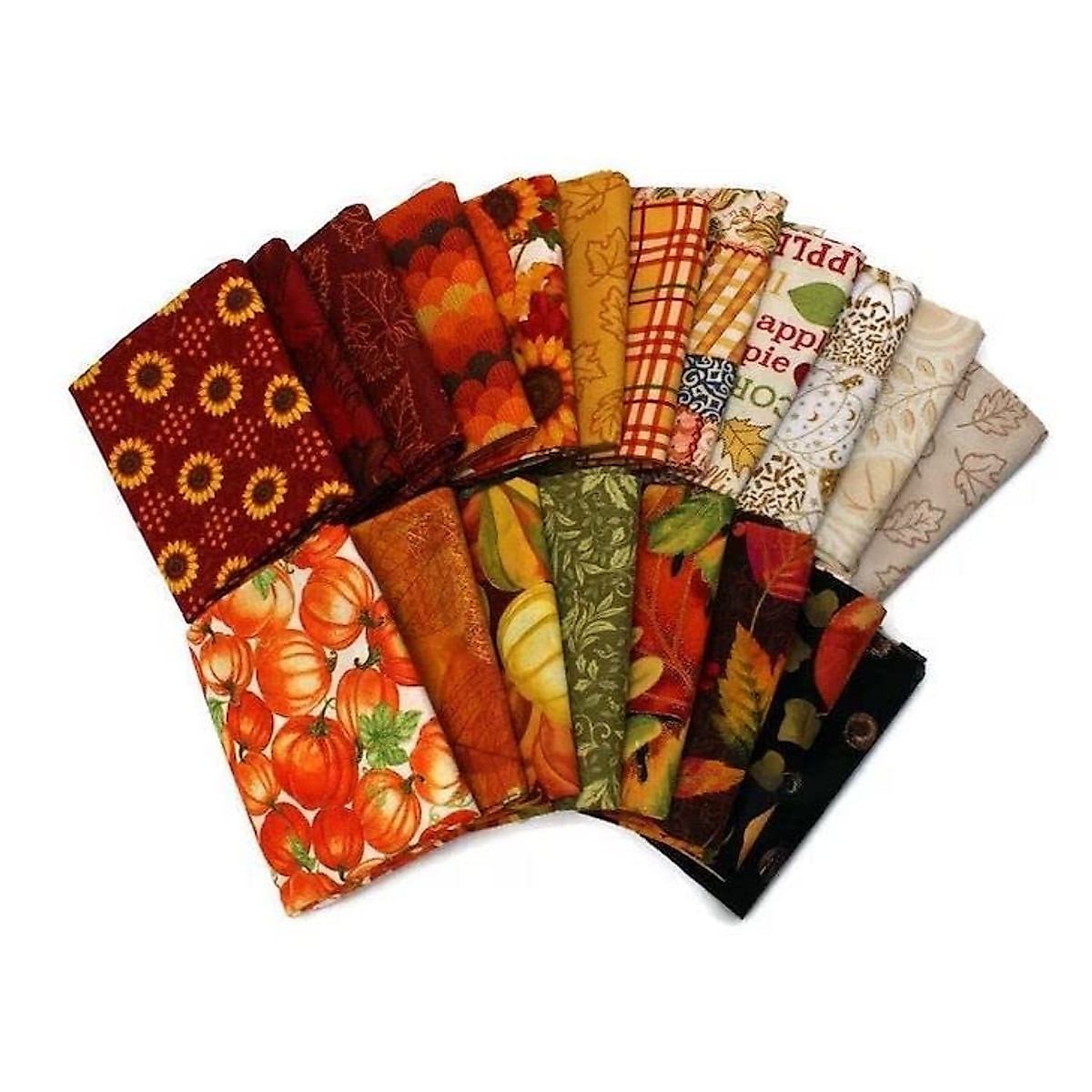 10 Fat Quarters -Autumn Fall Autumnal Nature Leaves Pumpkins Orange Red Assorted Quality Quilters Cotton Fabrics Fat Quarter Bundle